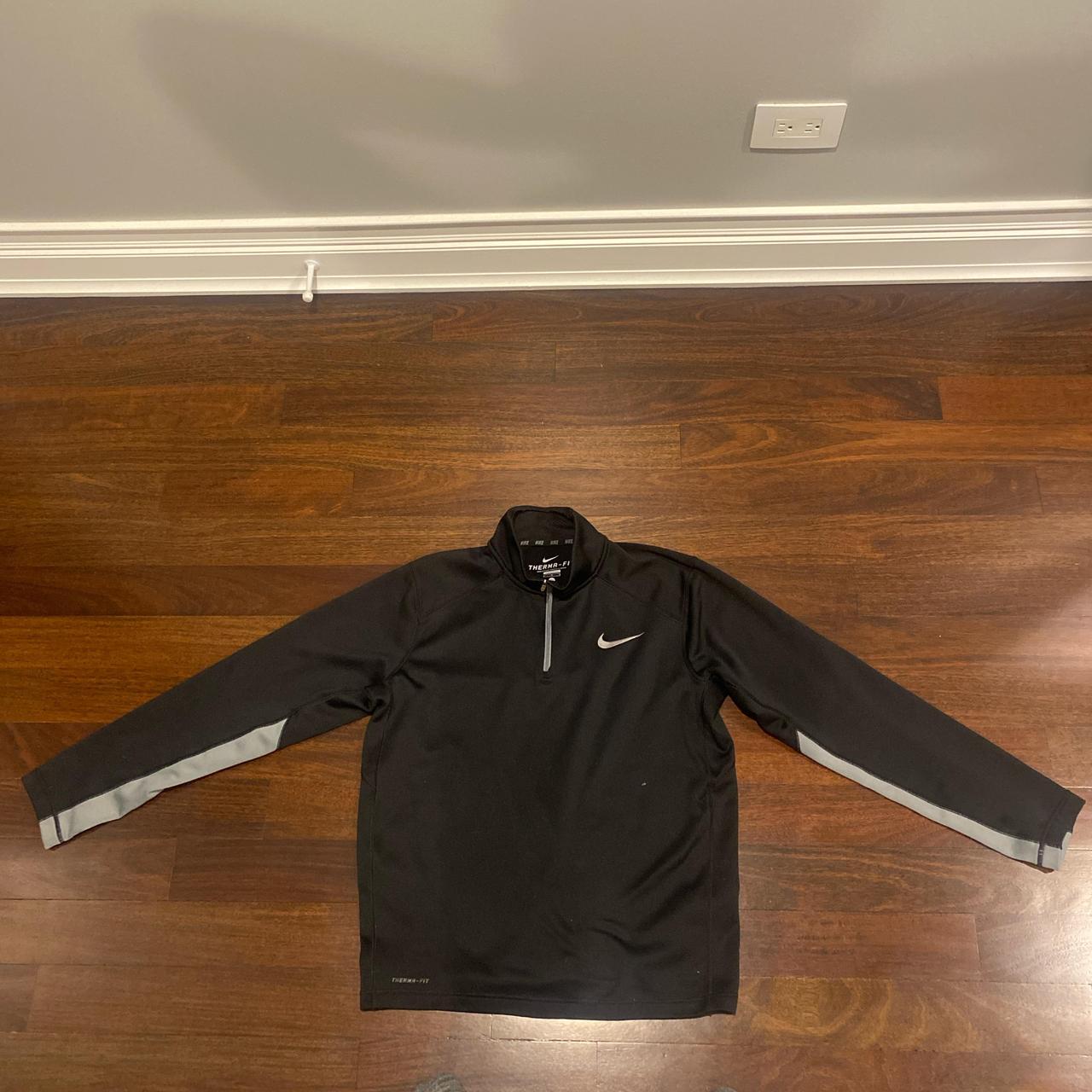 Medium gray and black Nike collared sweater worn once - Depop