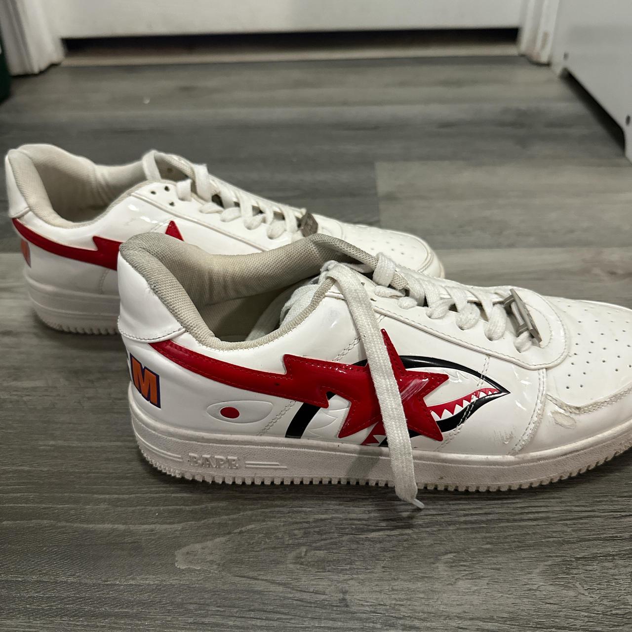 BAPE x Nike AF1 white and red trainers #BAPE... | Depop