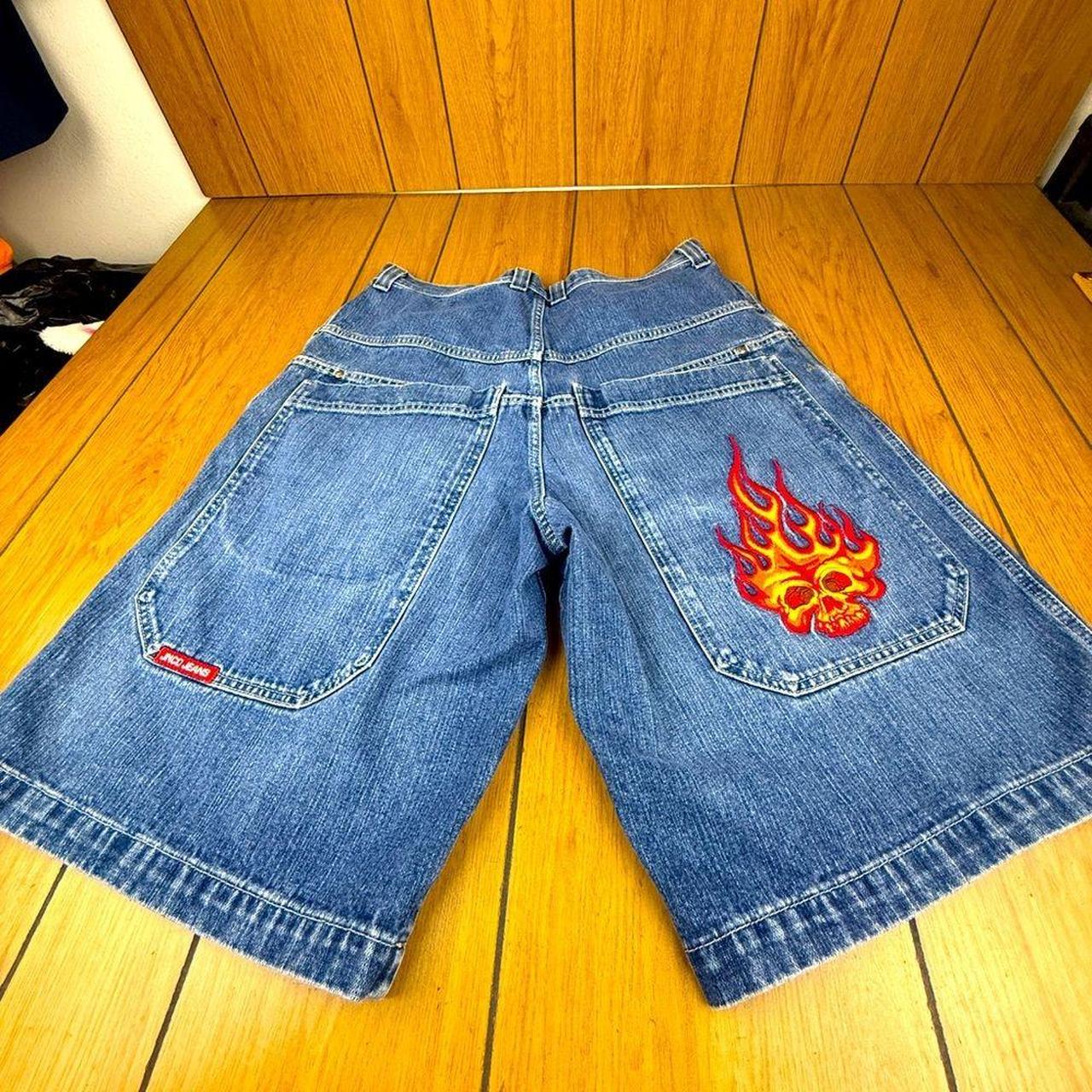 vintage 2000s JNCO JEANS DENIM SHORTS SKULL HEAD... - Depop