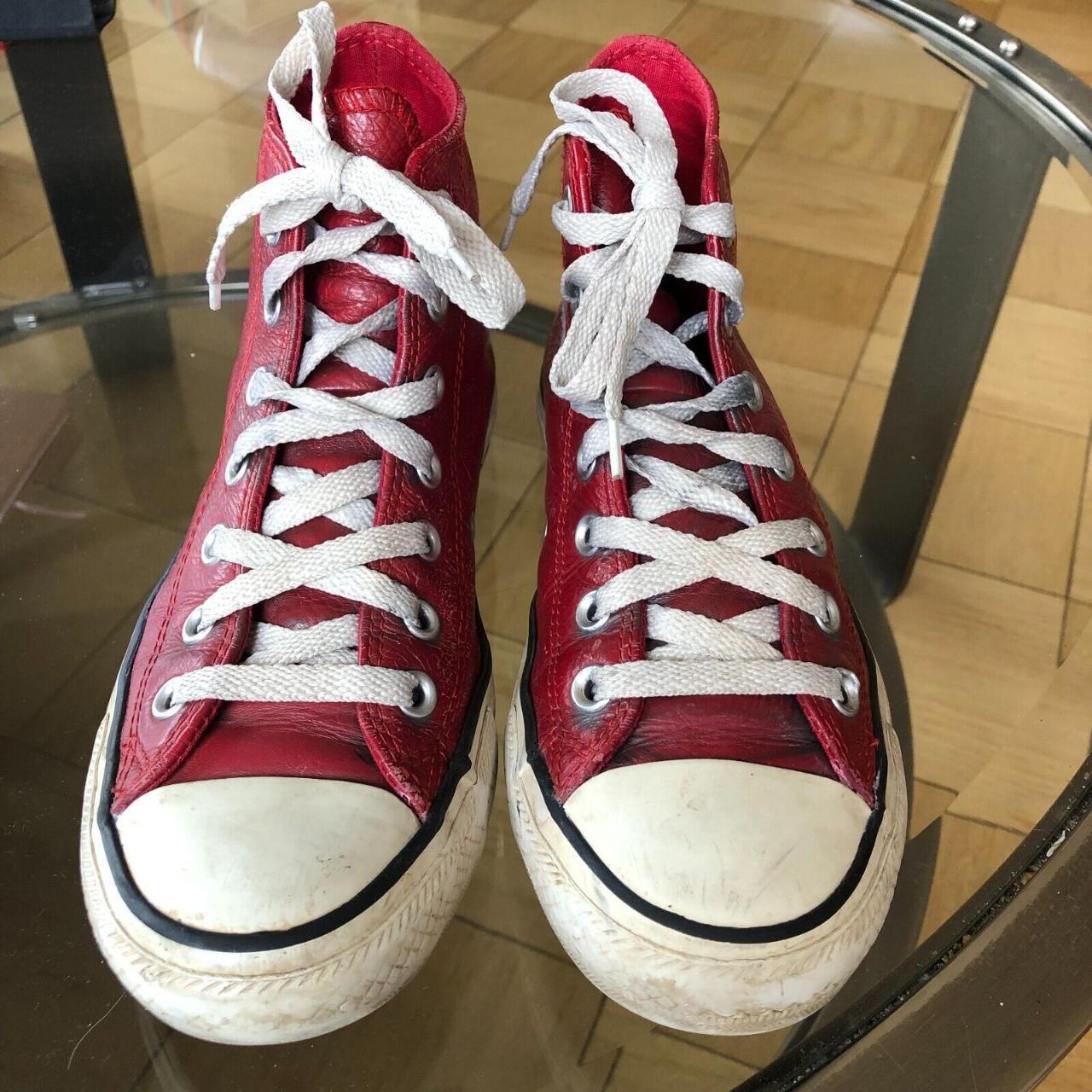 CLASSIC PAIR OF RED LEATHER CONVERSE! Women's... - Depop