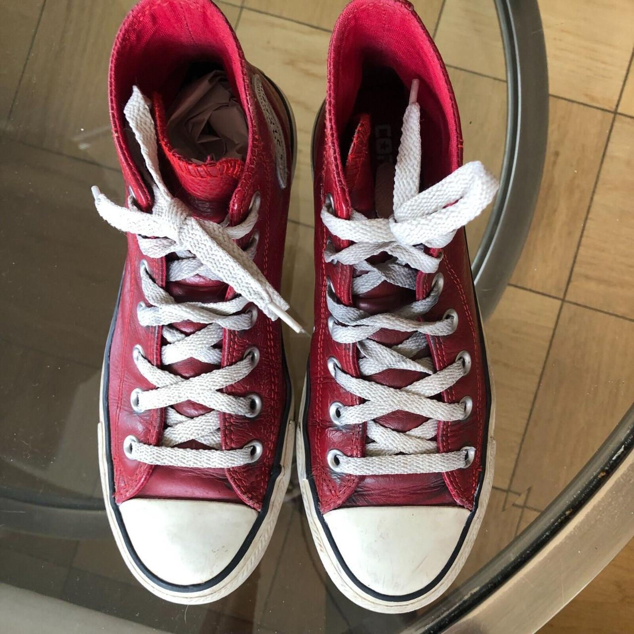 CLASSIC PAIR OF RED LEATHER CONVERSE! Women's... - Depop