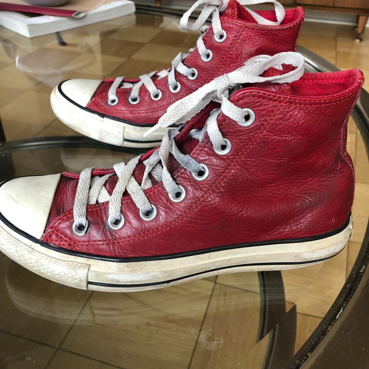 CLASSIC PAIR OF RED LEATHER CONVERSE! Women's... - Depop