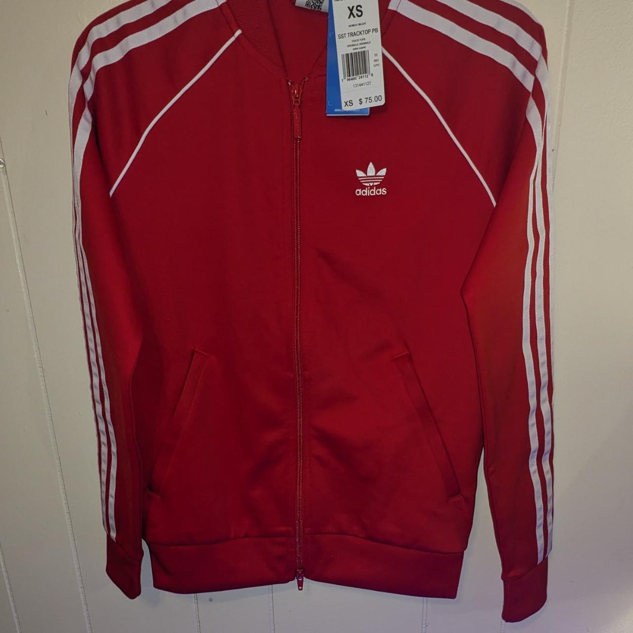 Red womans Adidas Active wear jacket, with white... - Depop