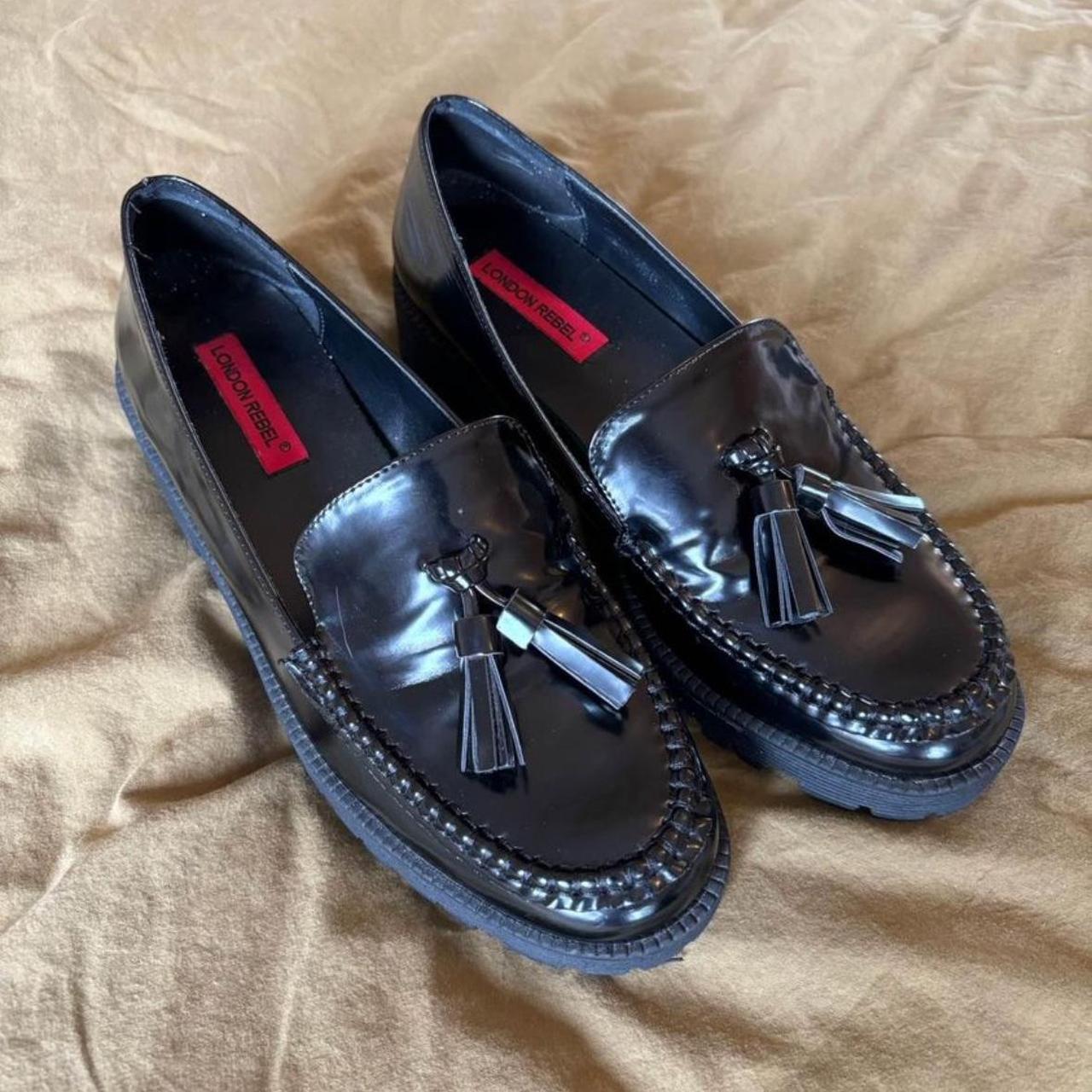 London Rebel chunky tassel loafers black size... - Depop