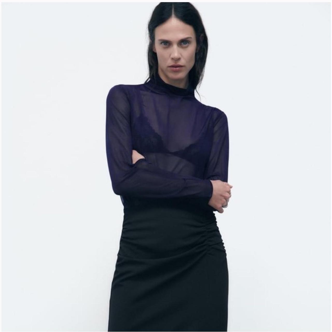 Zara navy mesh top - Depop