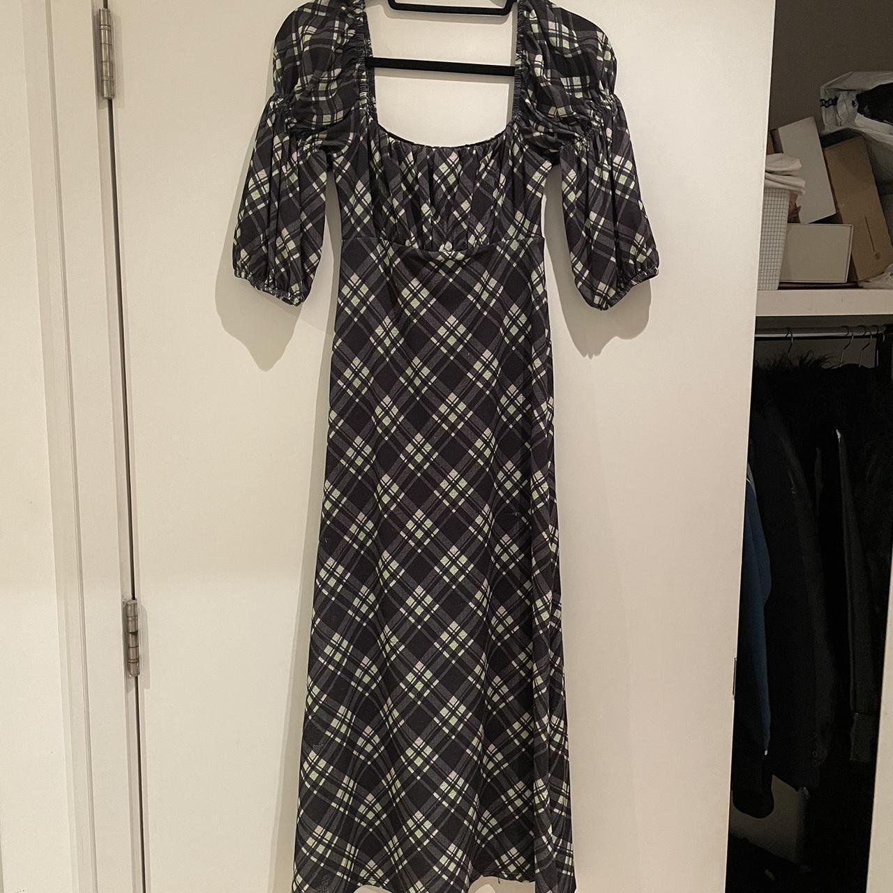 Ganni style tartan midi dress with ballon sleeve... - Depop