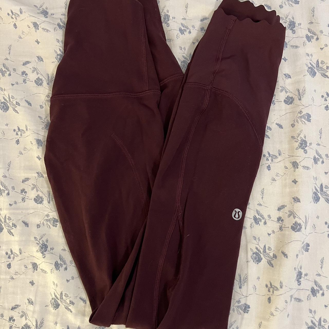 Maroon scalloped lululemon leggings, size zero - Depop