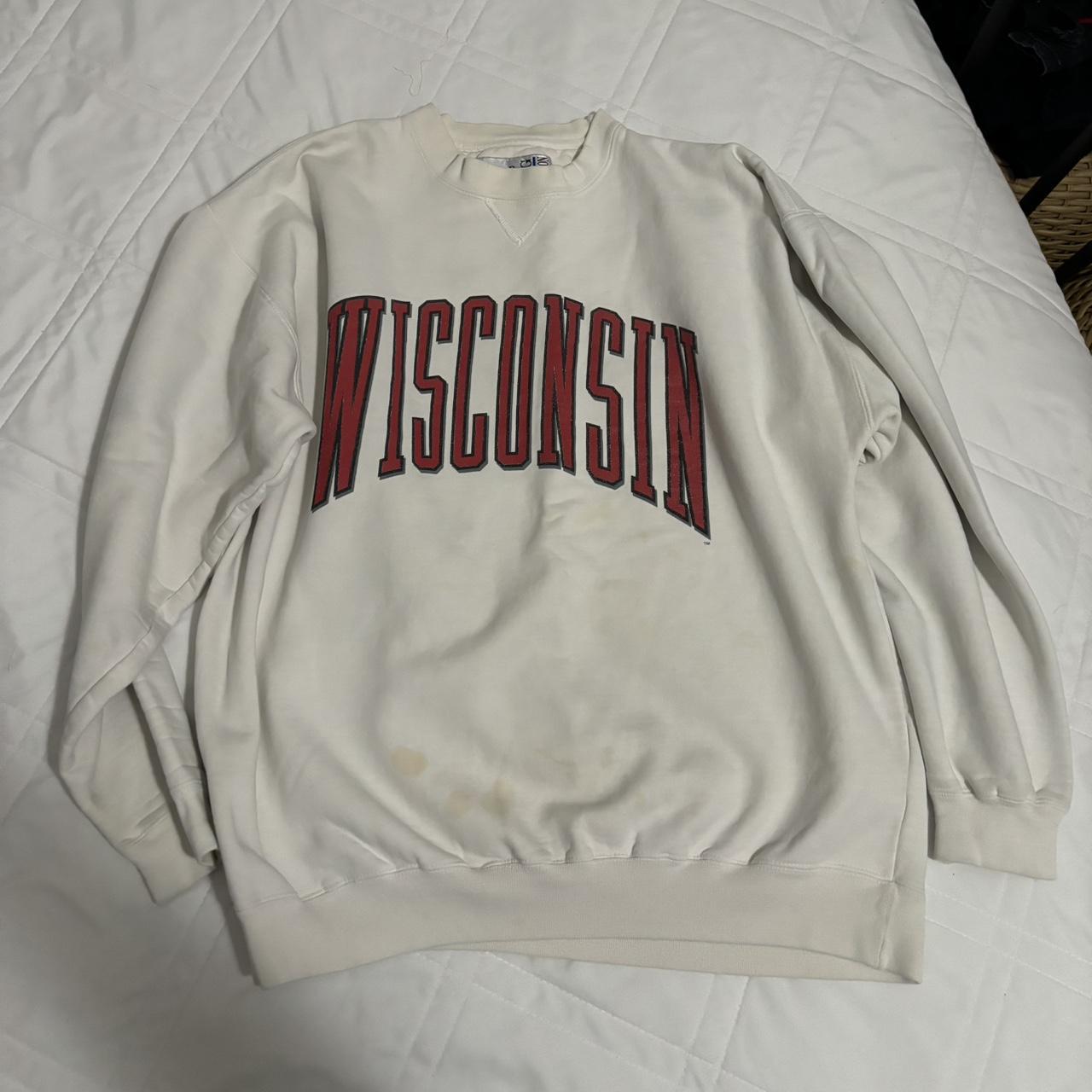Wisconsin crewneck, great fit couple stains #depop... - Depop
