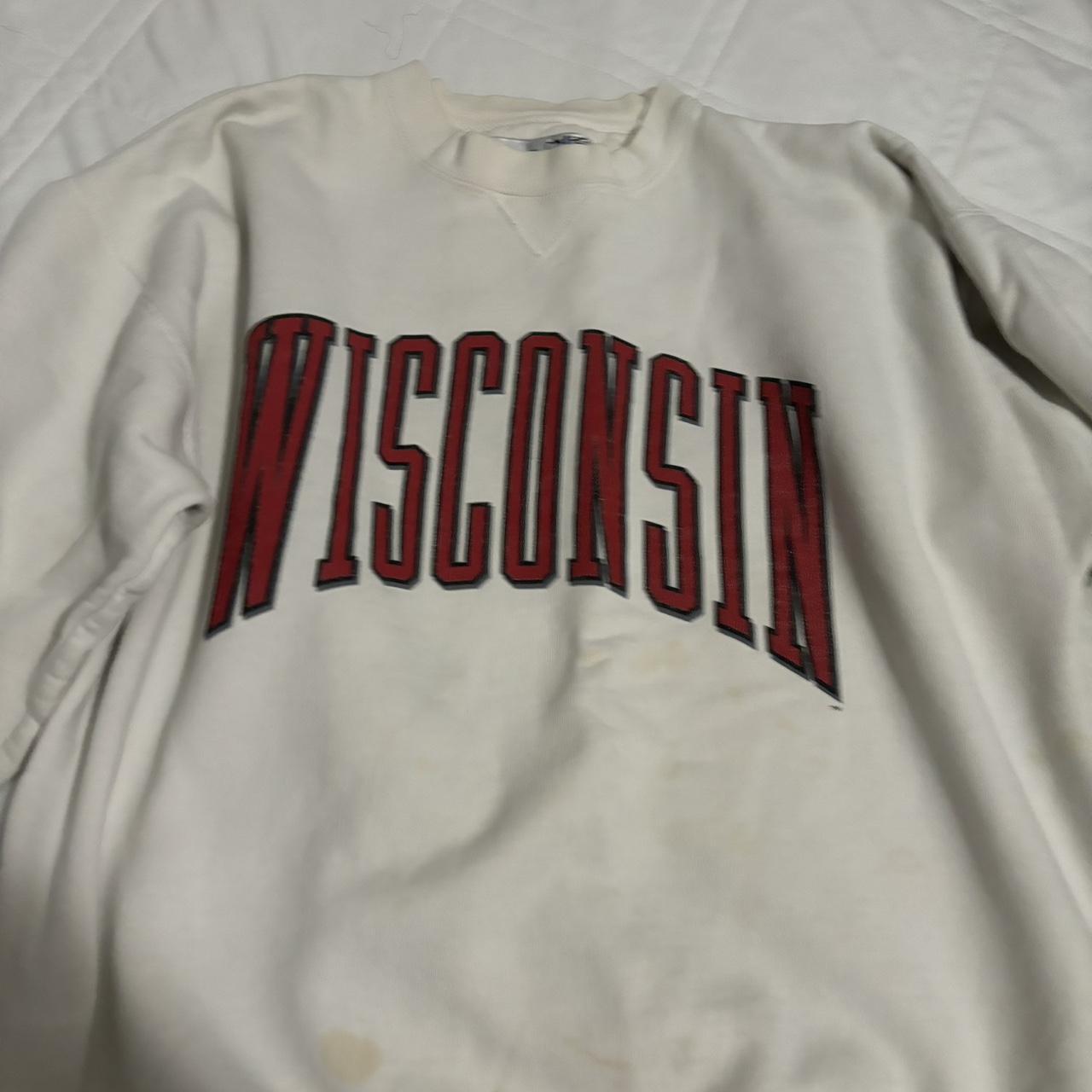 Wisconsin crewneck, great fit couple stains #depop... - Depop