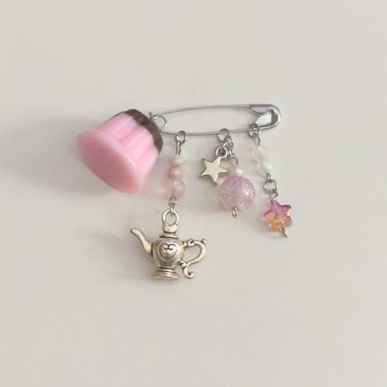 ༘ pink pudding girly safety pin trinket for bag /... - Depop