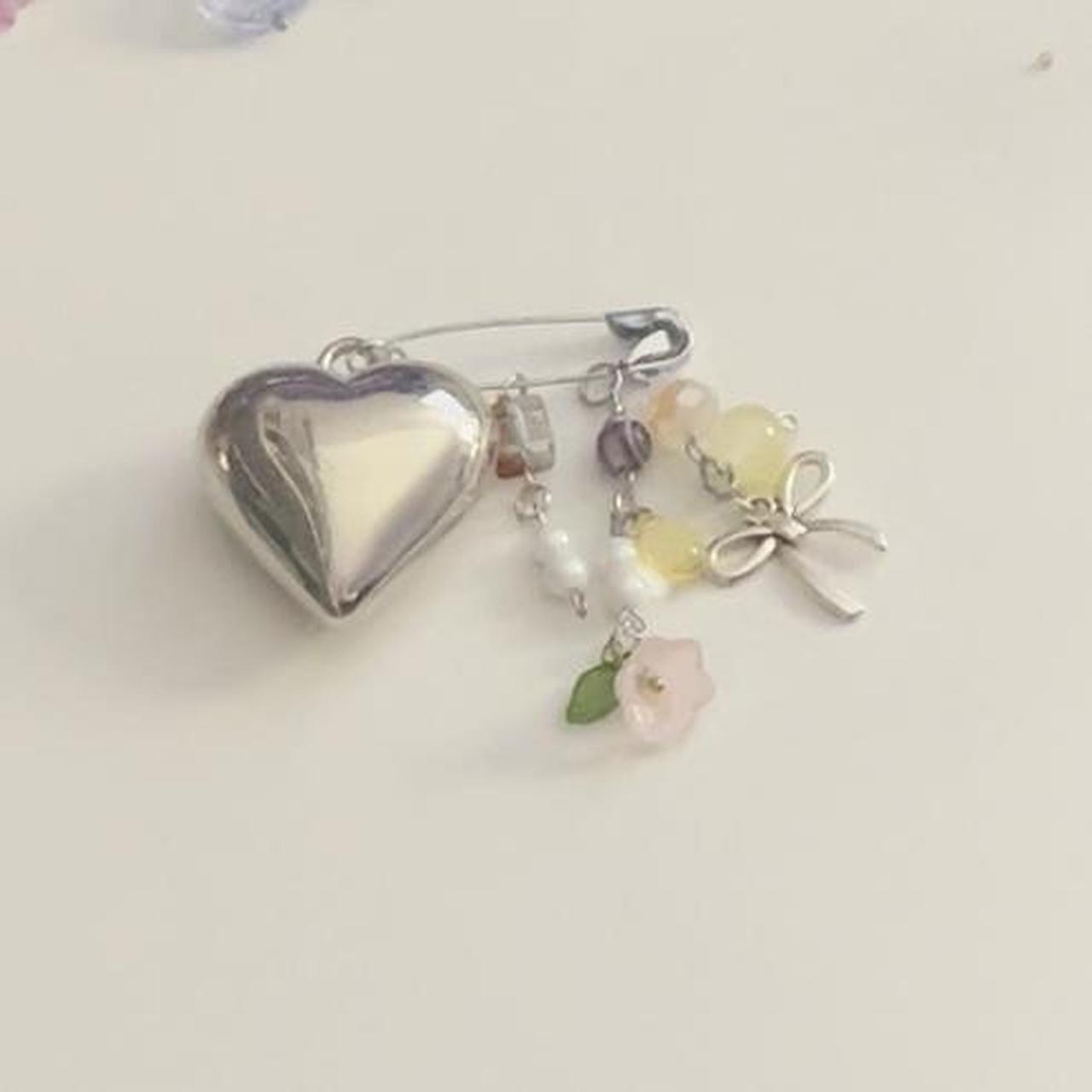 ༘ big heart clunky bow and floral trinket safety... - Depop