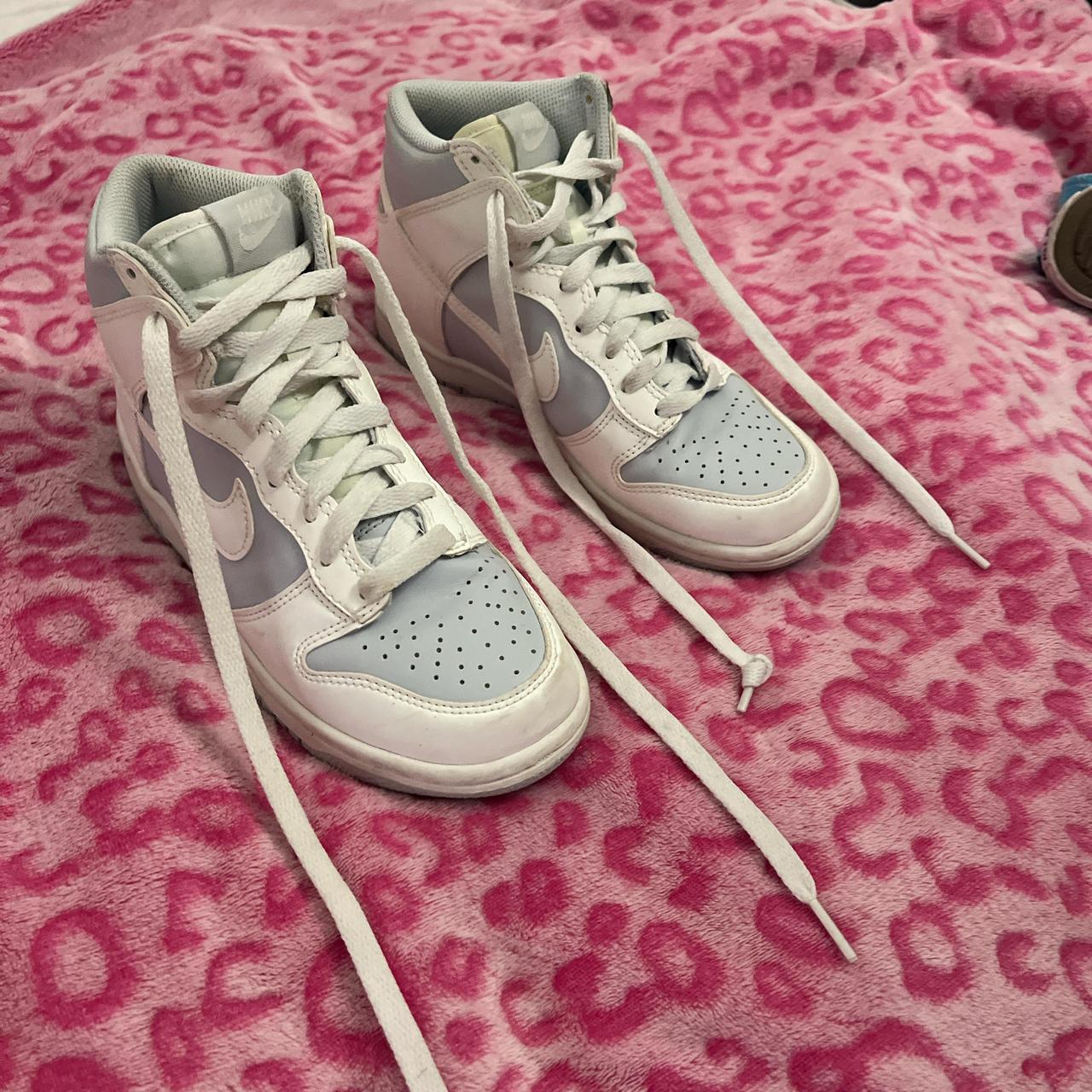 nike high top dunks light blue and white size 5 1/2... | Depop