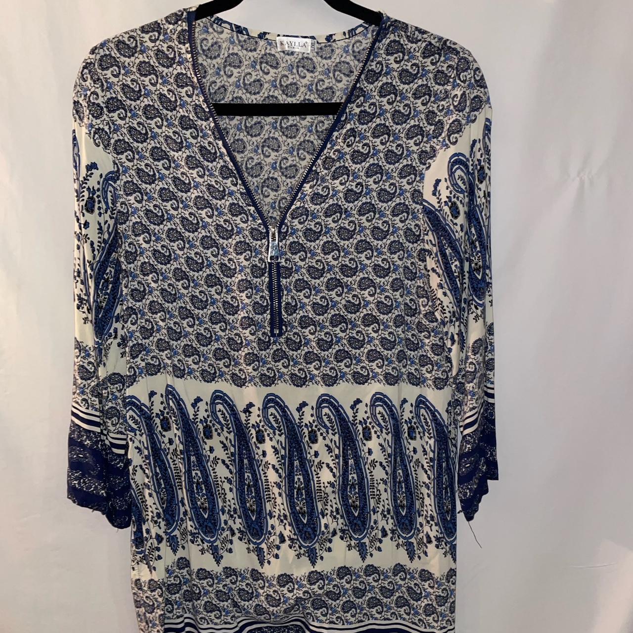 Ladies Kaylla Paris blue and white paisley printed... - Depop