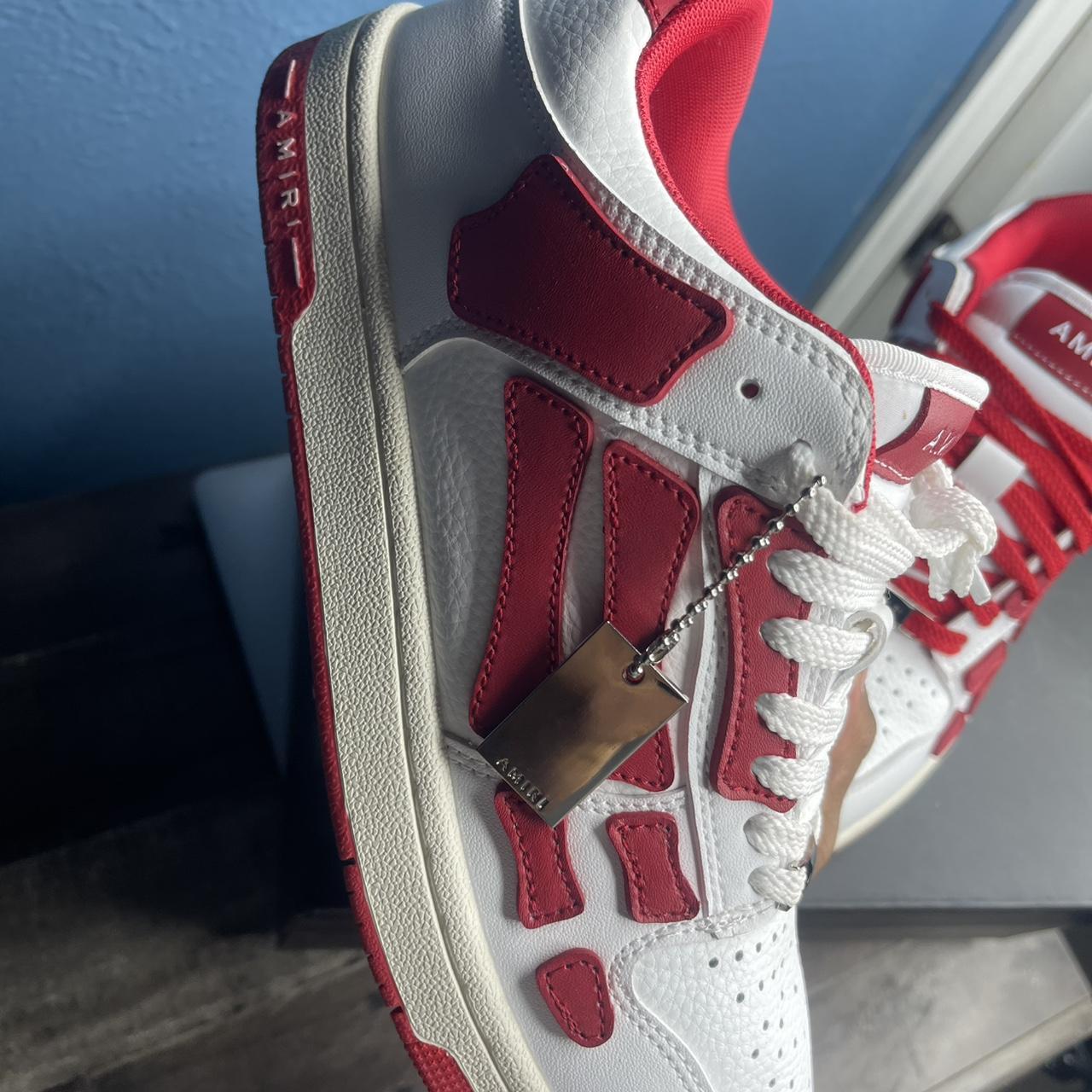 Red and white Amiri Skeleton trainers WORN TWICE |... - Depop