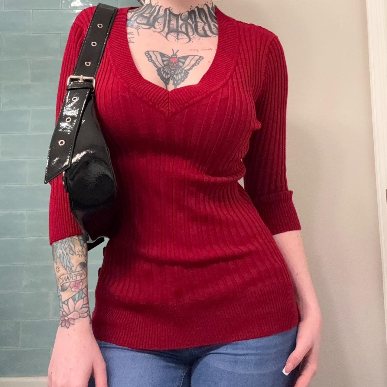 y2k fitted office siren wine red top - size large -... | Depop