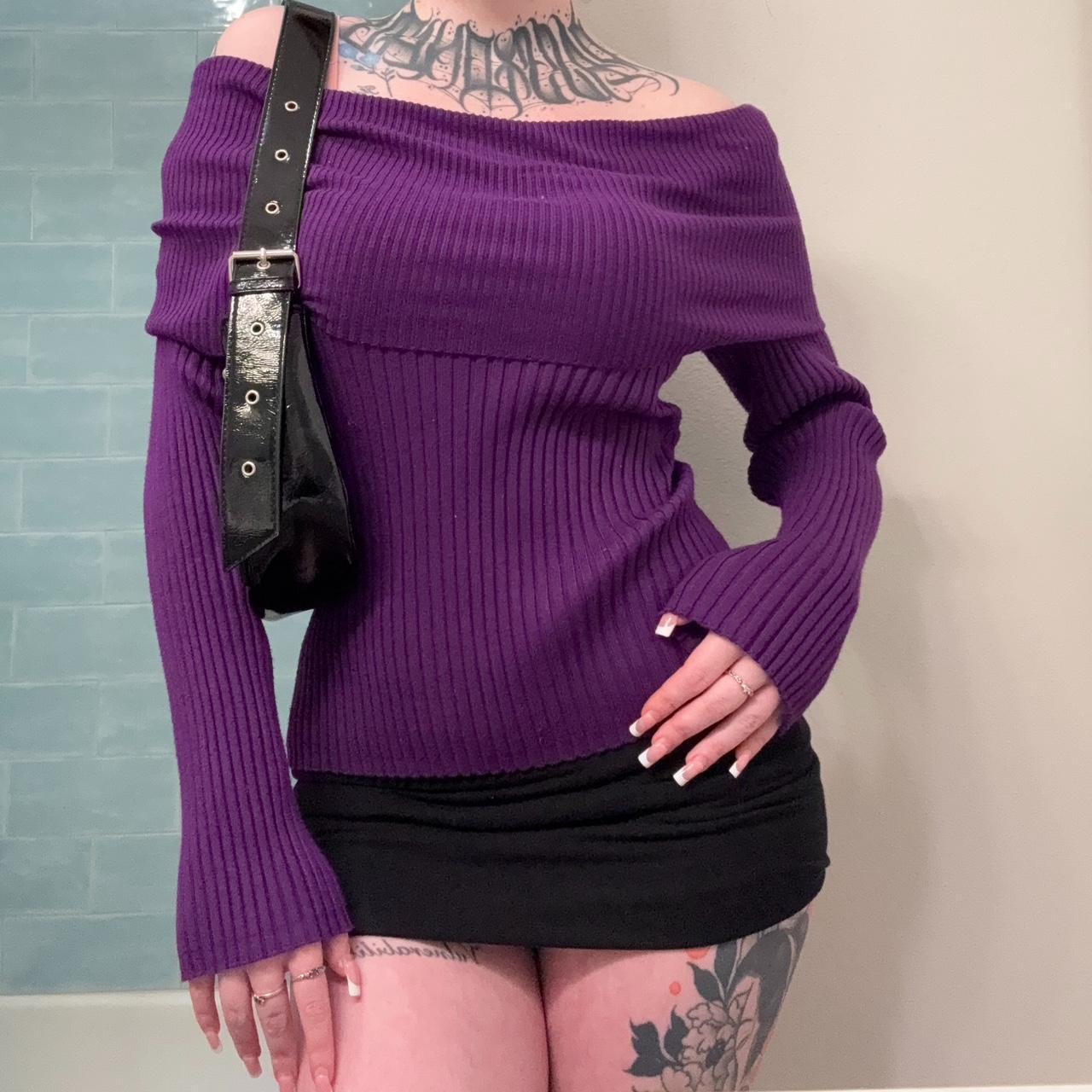 Y2K Office siren off the shoulder knitted royal... | Depop
