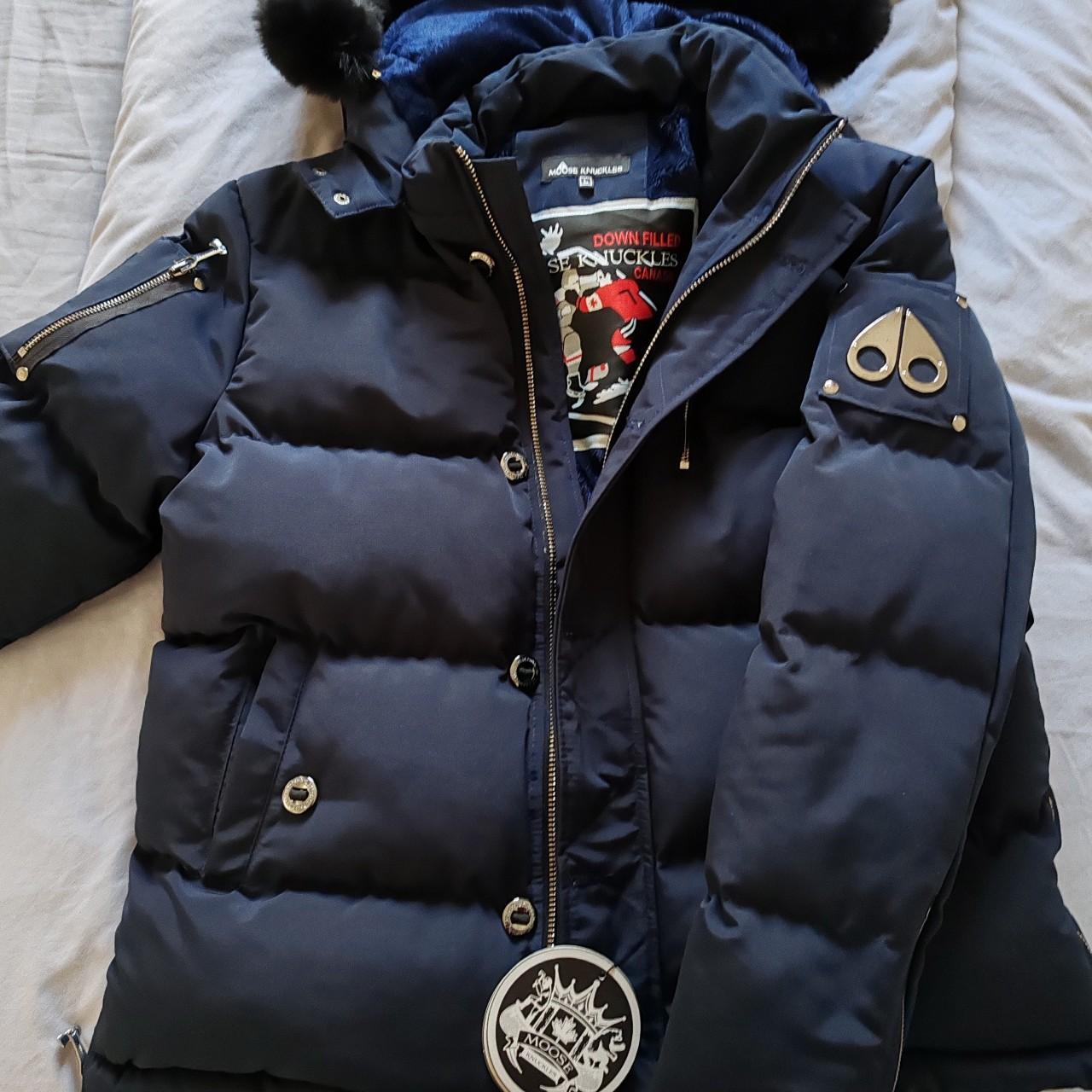 Moose knuckle coat, size large, BRAND NEW in navy,... - Depop