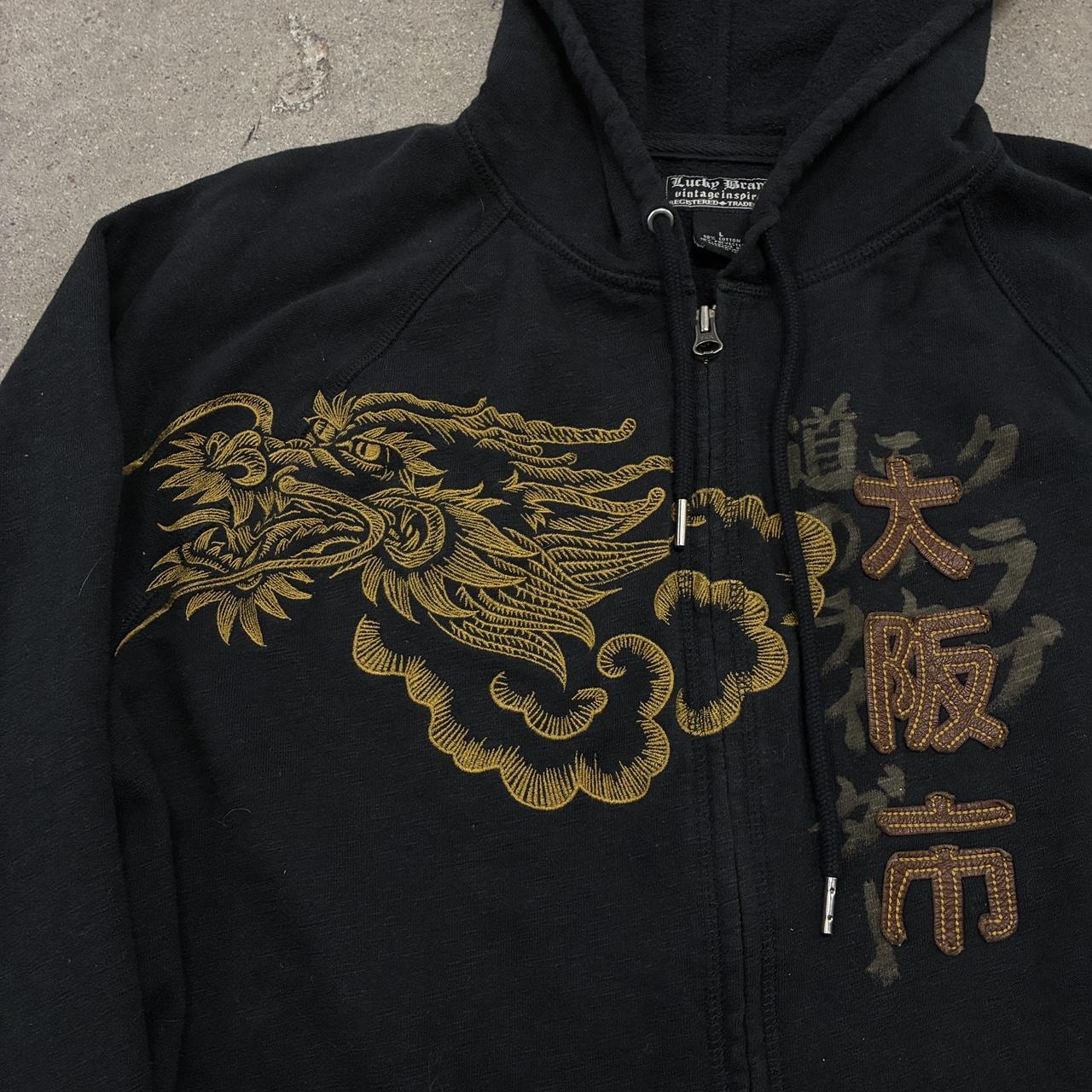 Lucky Brand Embroidered Y2k Dragon Osaka 00s zip-up... | Depop