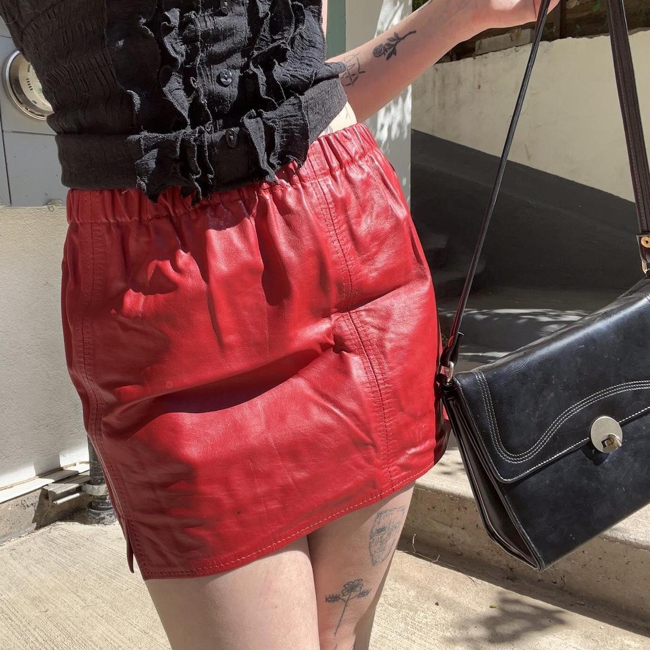 Vintage 80s red leather mini skirt 💔💔 Made in the... - Depop