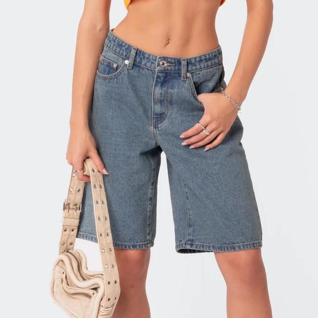 edikted low rise bermuda denim shorts new without... - Depop