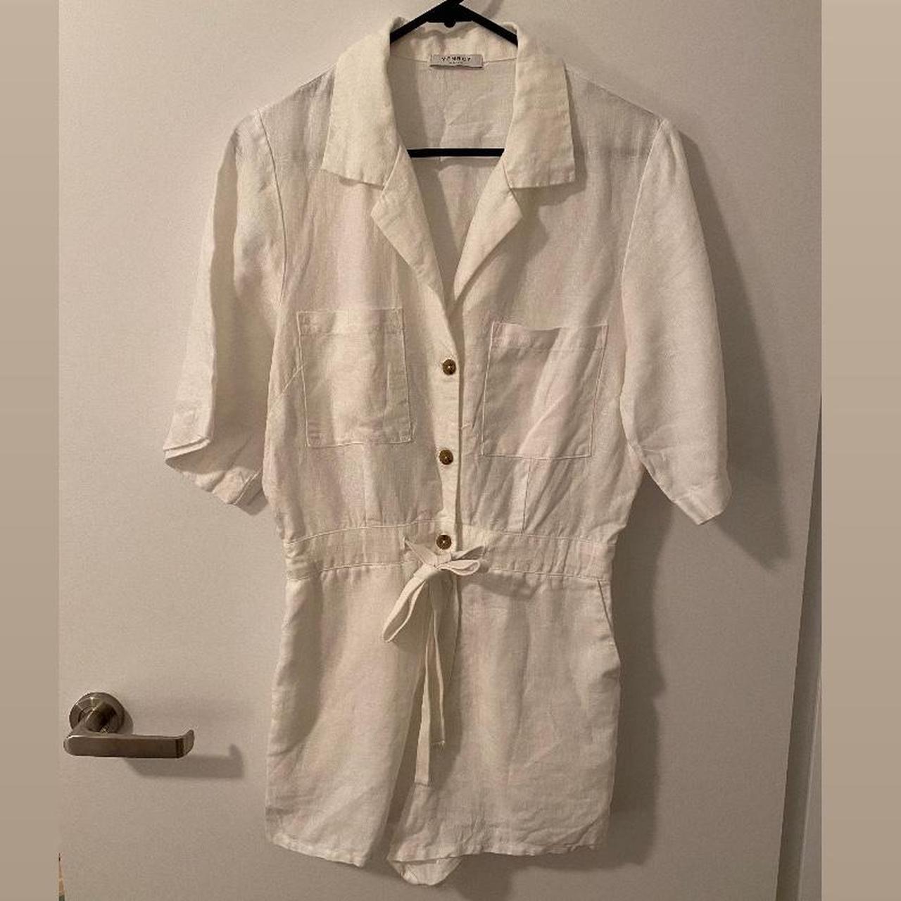 VENROY white linen jumpsuit, size XS - Depop