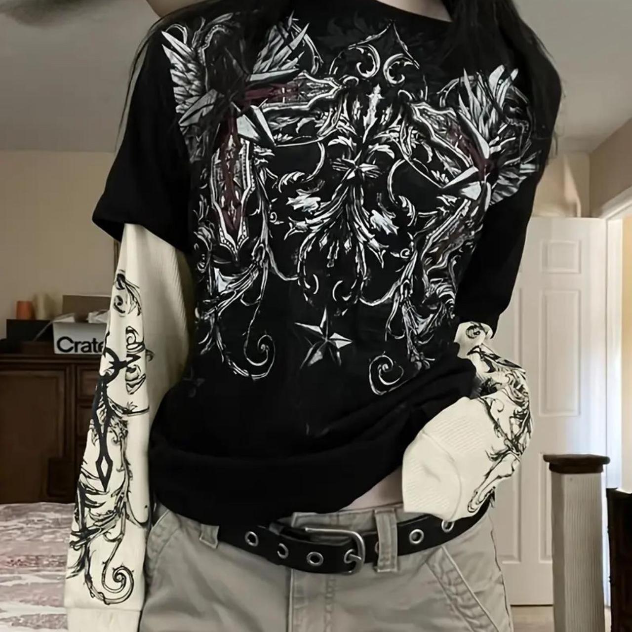Y2K grunge tattoo print shirt with a very cool design - Depop