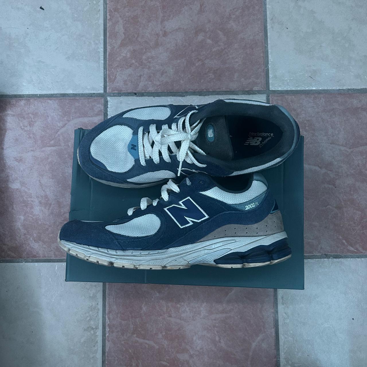 Blue & Cream New balance 2002r size 11 lightly... - Depop