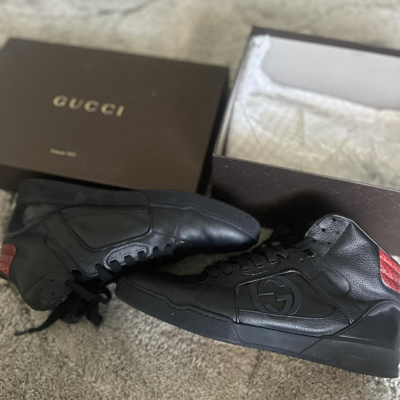 Black Leather 100% Authentic Gucci Shoes Red... - Depop