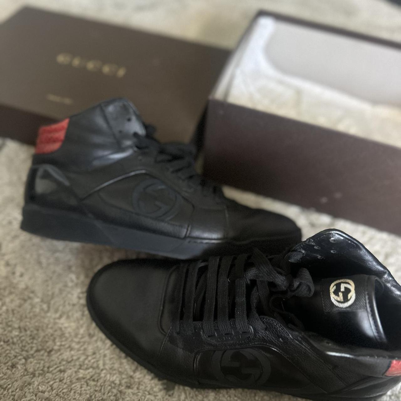 Black Leather 100% Authentic Gucci Shoes Red... | Depop
