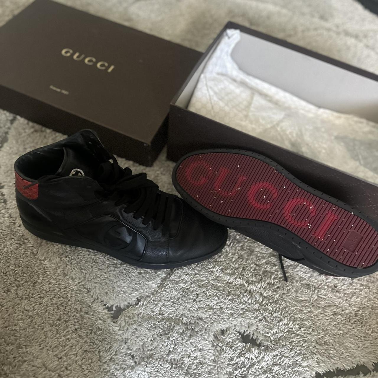 Black Leather 100% Authentic Gucci Shoes Red... | Depop