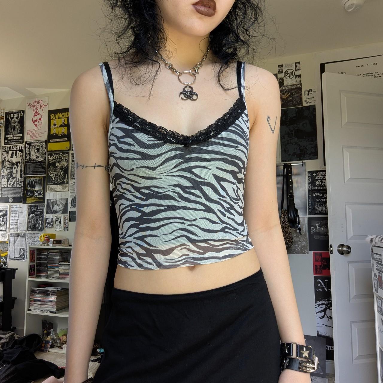 alt sheer zebra print cami / cropped tank top with... | Depop