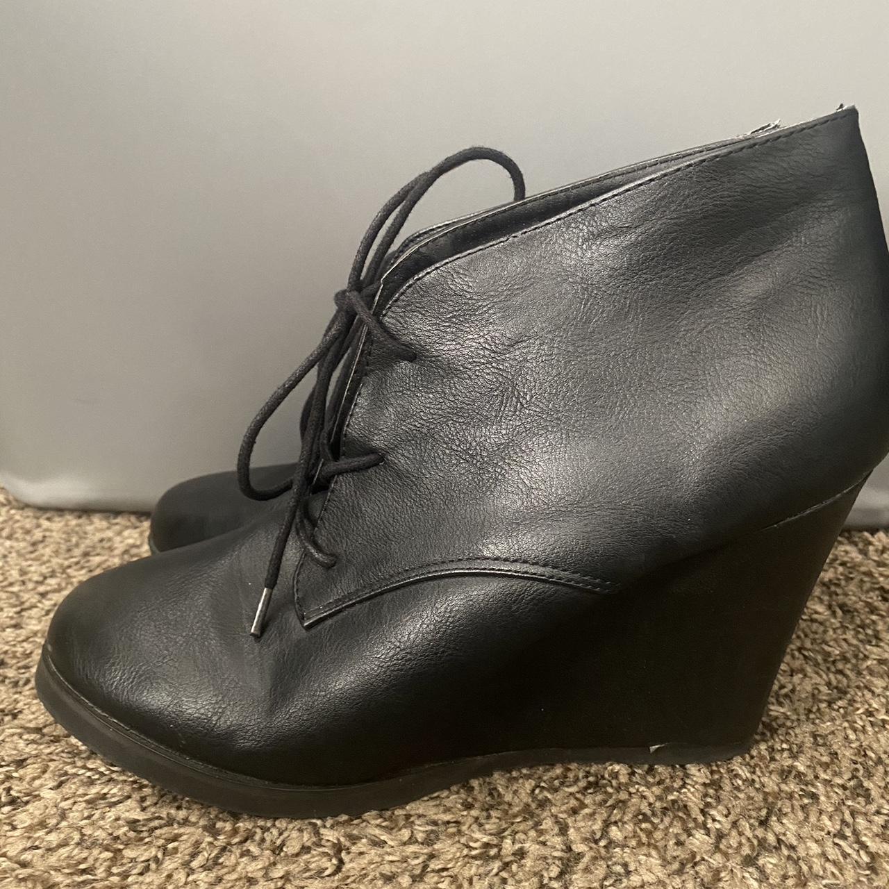 Nature Breeze Black wedge booties. Size 10... - Depop