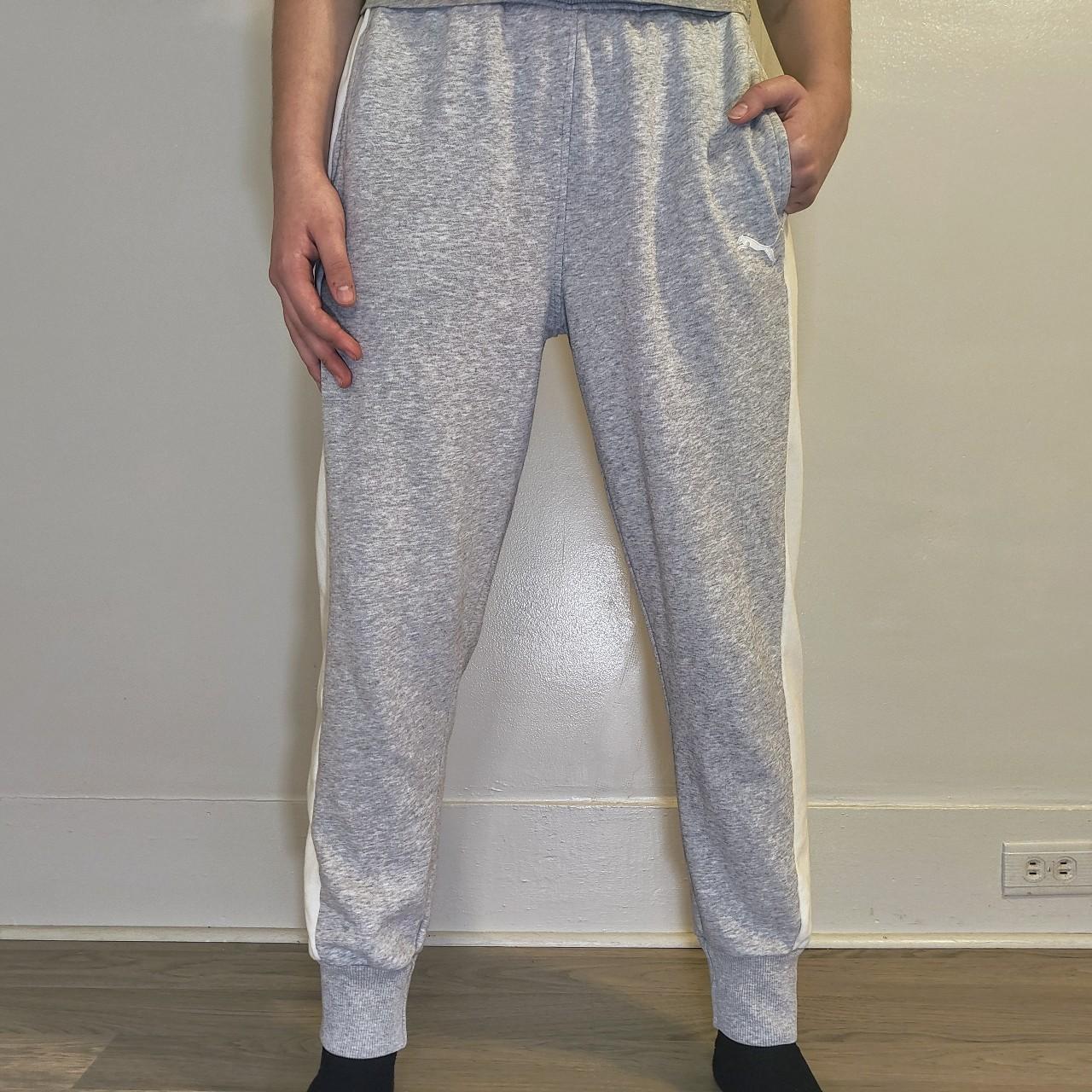 Puma Grey Sweat Pants White Stripe Tagged size... - Depop