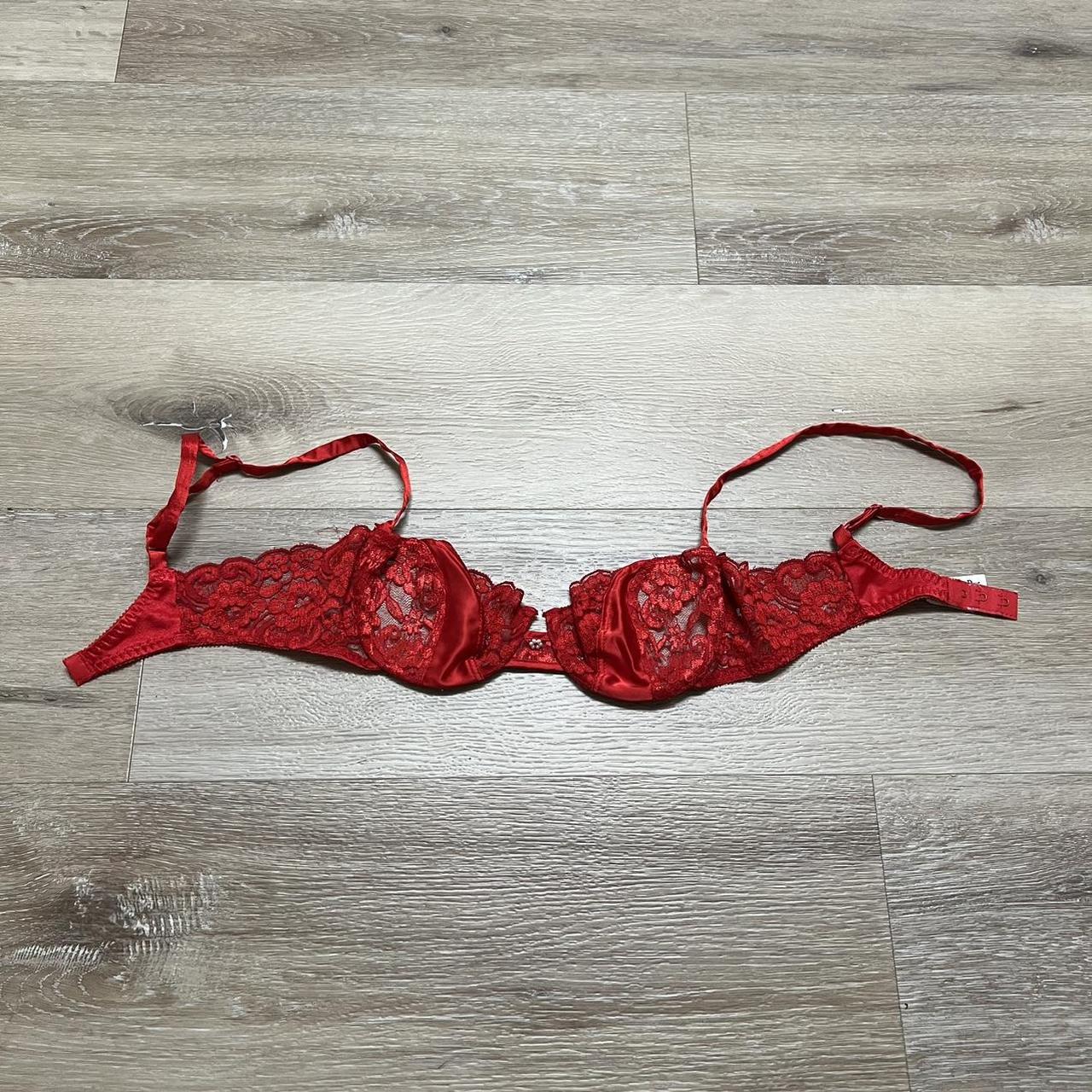 Vintage Christian Dior Lace Nylon Red Underwire Bra... - Depop