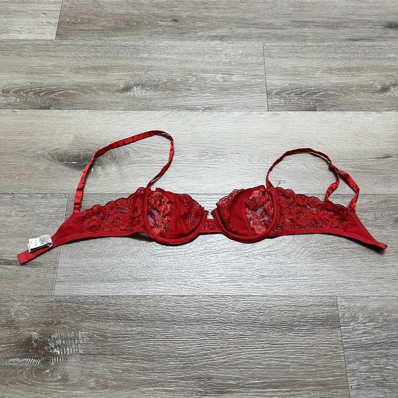 Vintage Christian Dior Lace Nylon Red Underwire Bra... - Depop