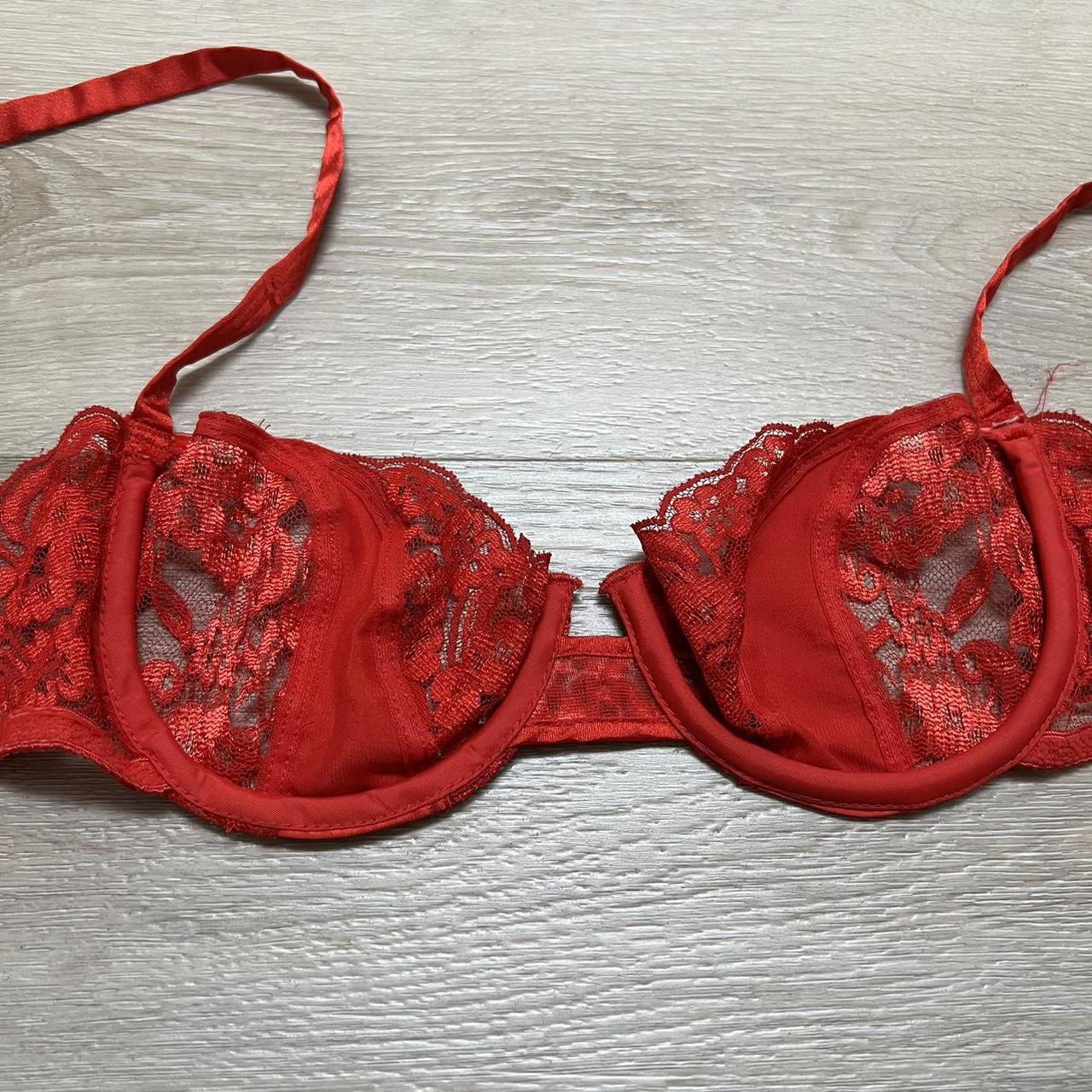Vintage Christian Dior Lace Nylon Red Underwire Bra... - Depop