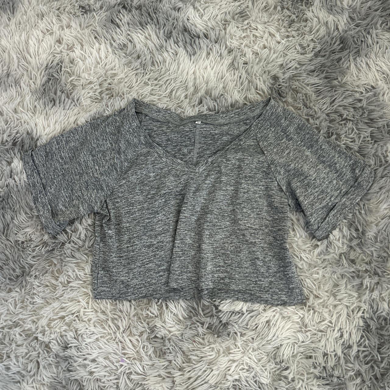 grey v neck cropped tee size M - Depop