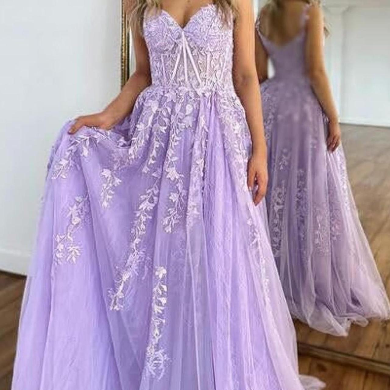 Lace Appliques Prom Dresses Long Off Shoulder Tulle... - Depop