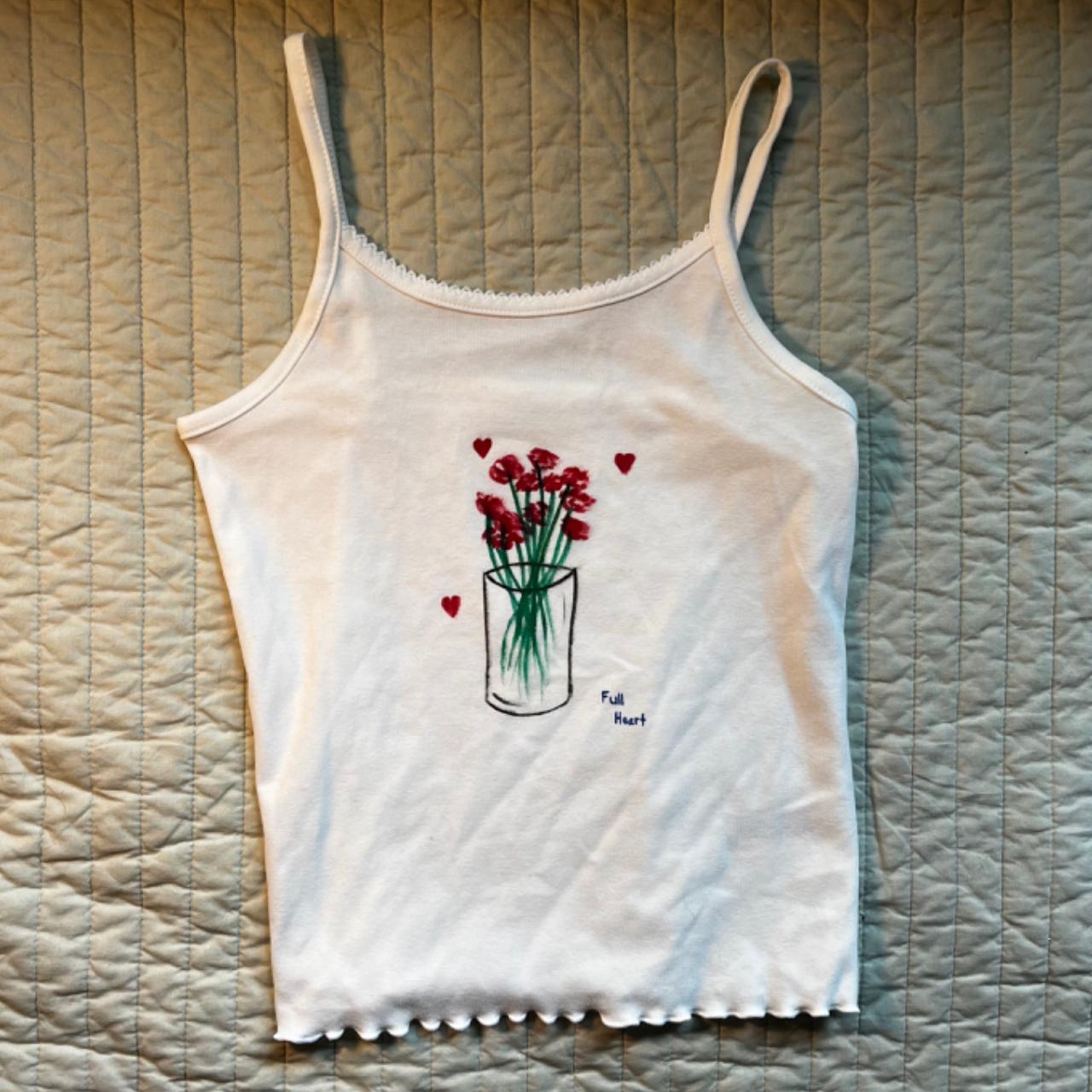 hand painted tank top - soft, stretchy material -... - Depop