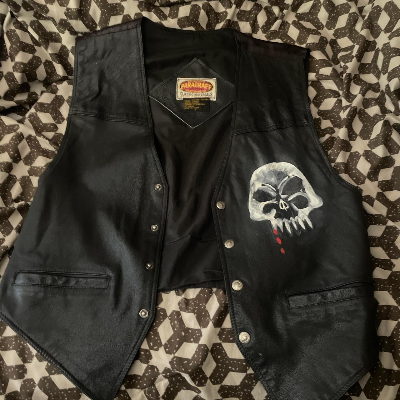 hand painted faux leather vest (fastener and suede... - Depop