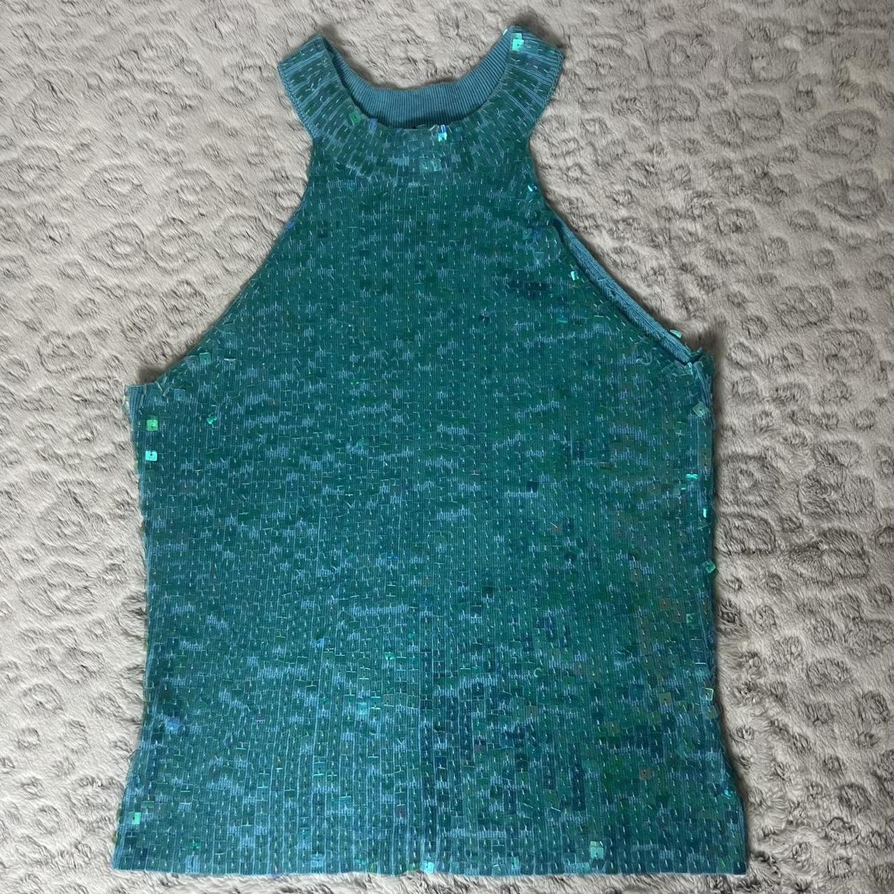 Blue sequin halter top! Sooo flattering and pretty... - Depop
