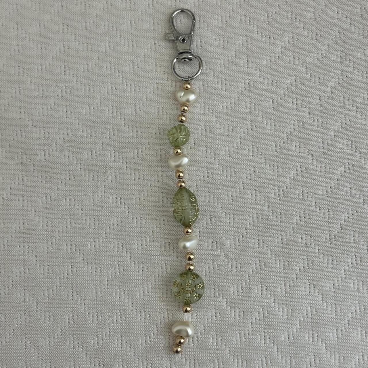 Green & Gold beaded keychain #keychain #accessories... | Depop