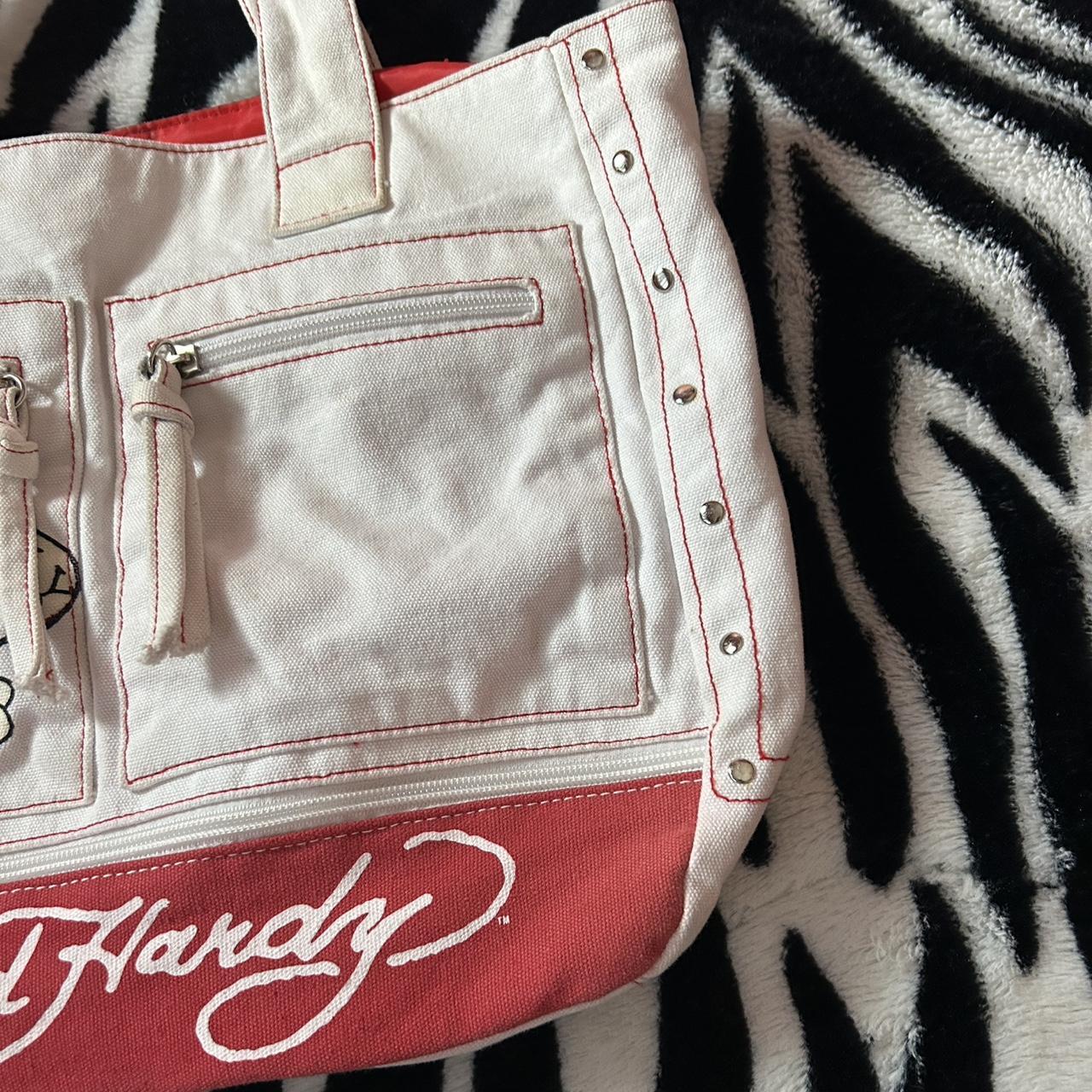 2000s Ed Hardy White & Red Tote Bag With skull &... | Depop