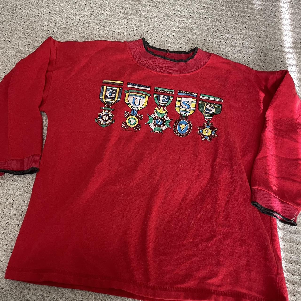 GUESS Red Vintage Sweater Size M **got rips on... - Depop