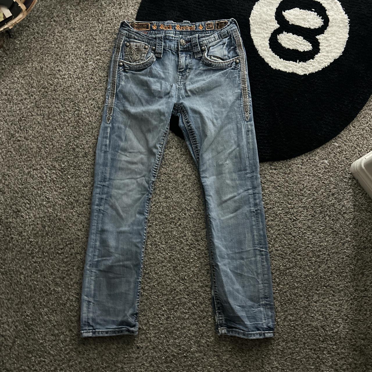 Vintage straight fit rock revival jeans with cool... - Depop