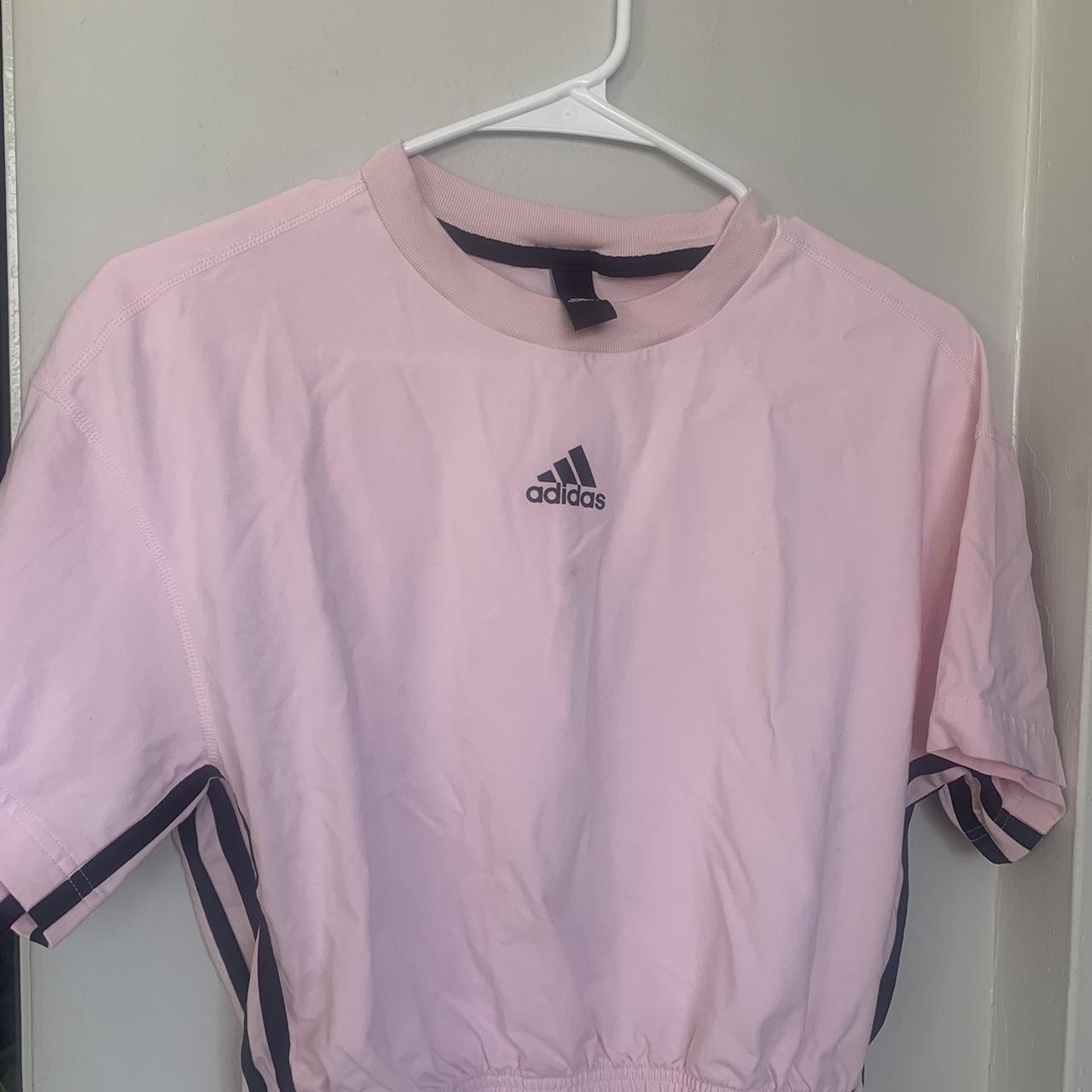 Pink adidas top with elastic bottom band. Small... | Depop