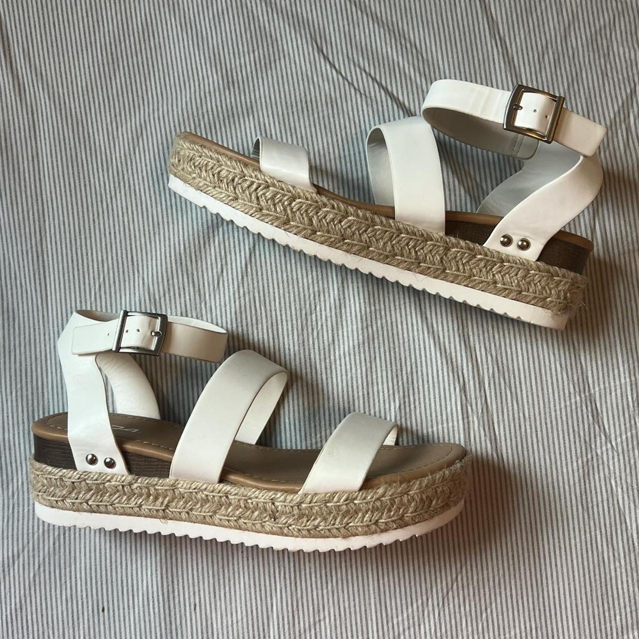 White platform strappy sandals - in great... - Depop
