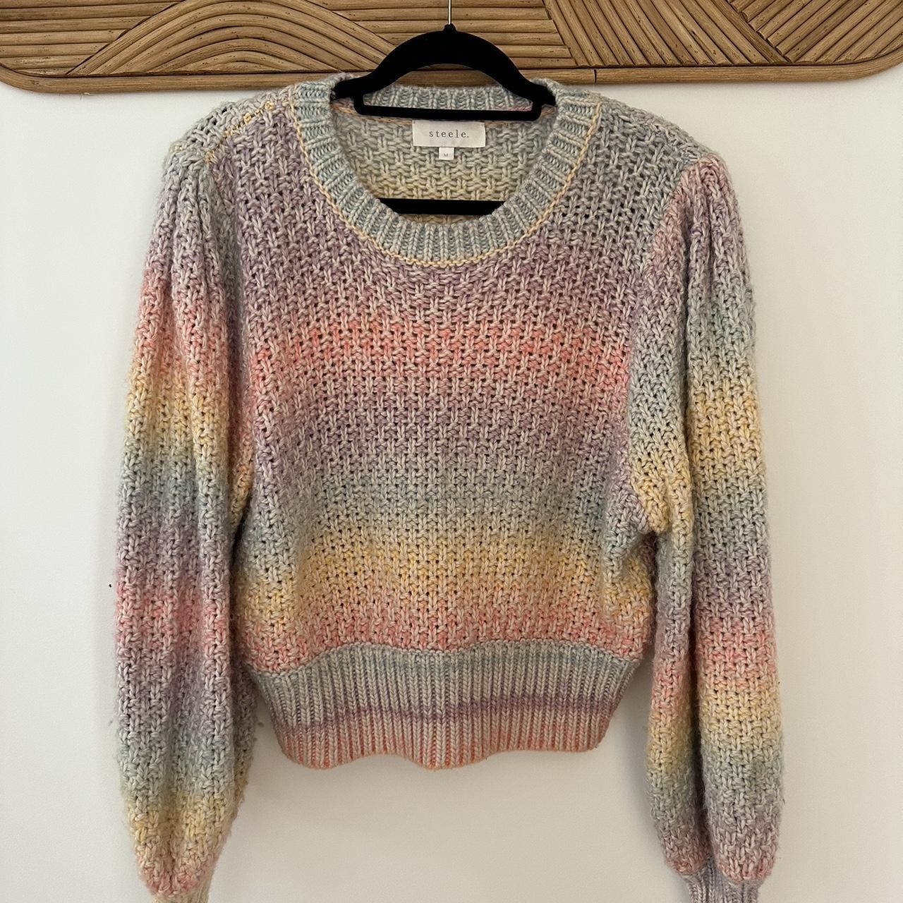 Steele Rainbow Knit Jumper - Size M (Oversized) Worn... - Depop