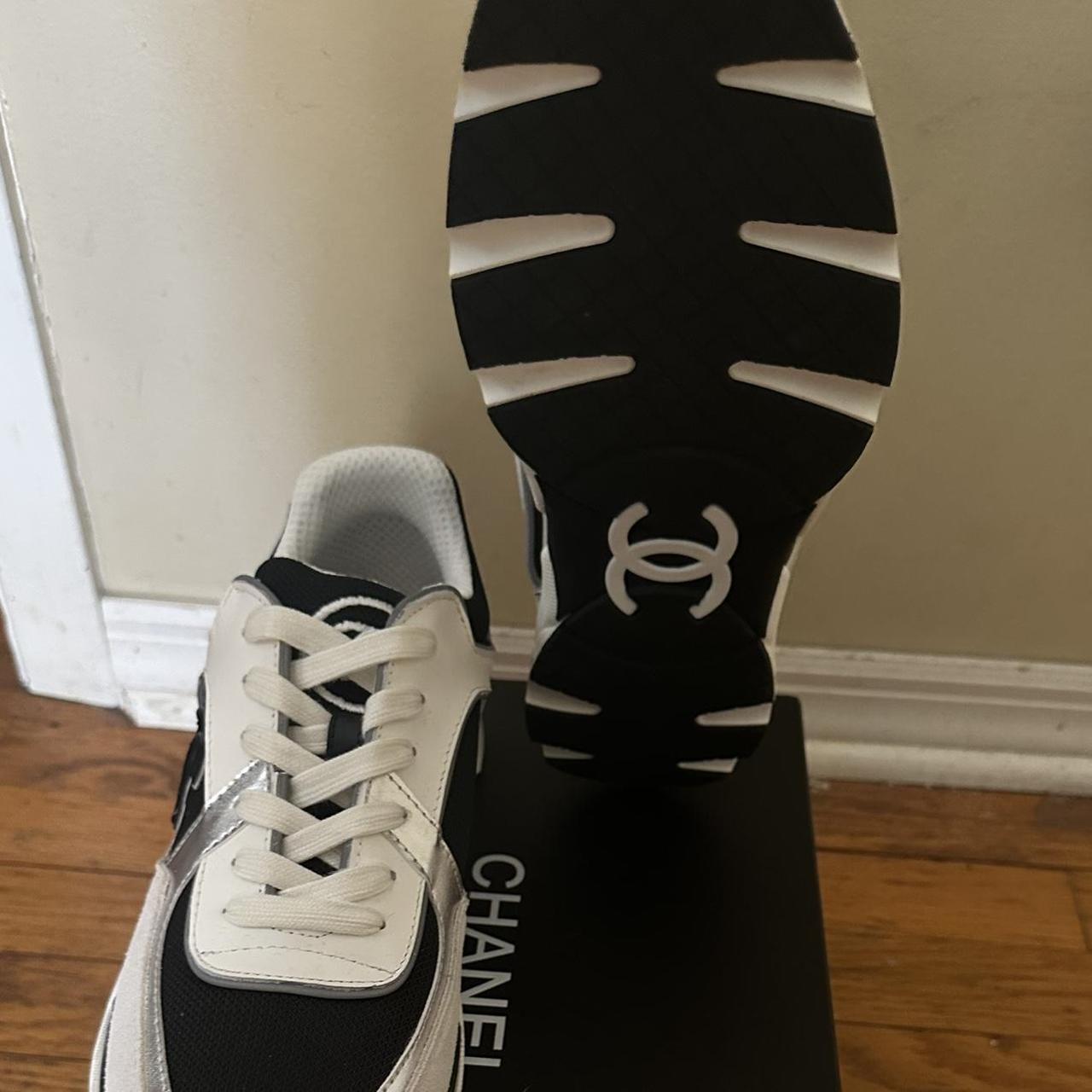 Chanel runners reflective black and white size 44... | Depop