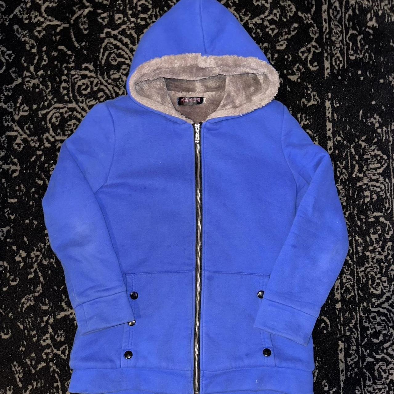 ADLV Blue Grey Fur Jacket Very good condition... - Depop